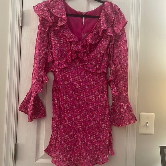 Free People | Other | Nwot Free People Floral Fuchsia Dress Size 4 Pit ...